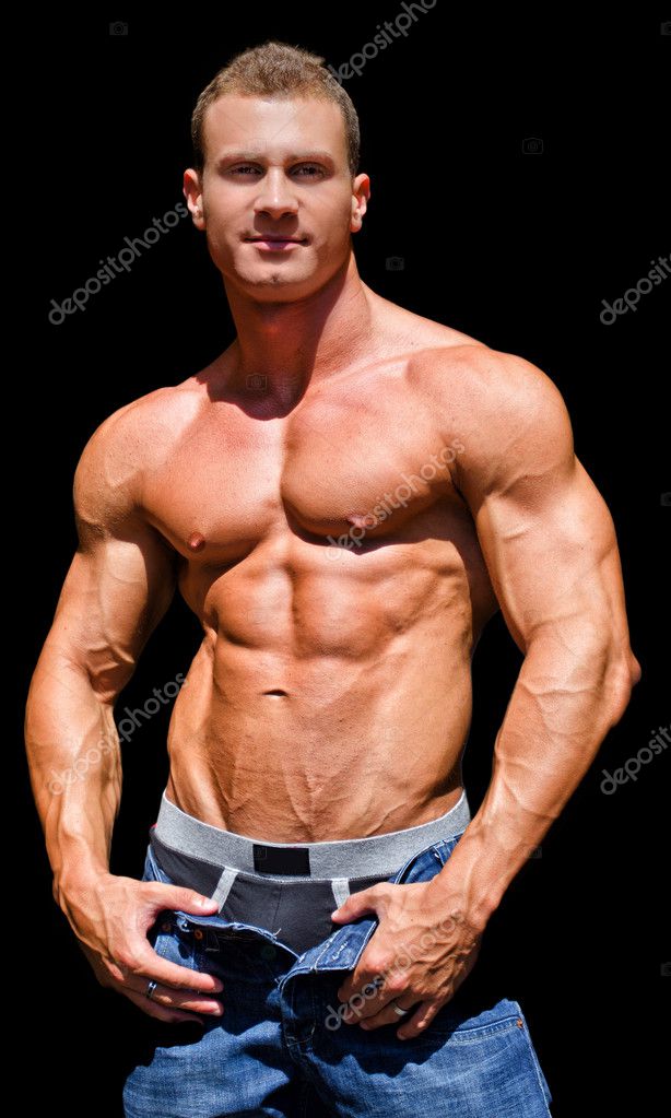 Handsome young bodybuilder shirless, isolated on black — Stock Photo ...
