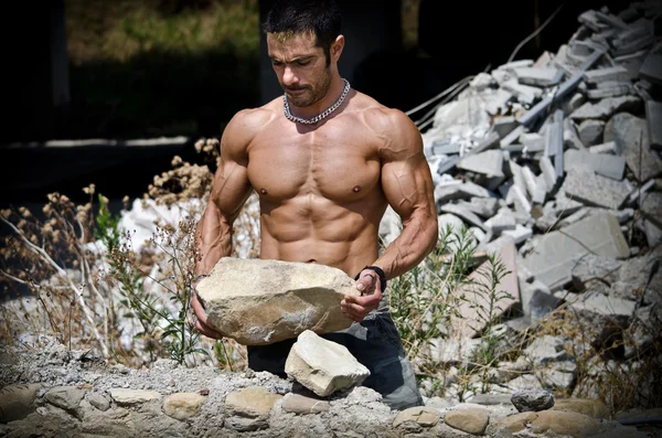 Sexy construction worker naked with muscular body — Stock Photo ...