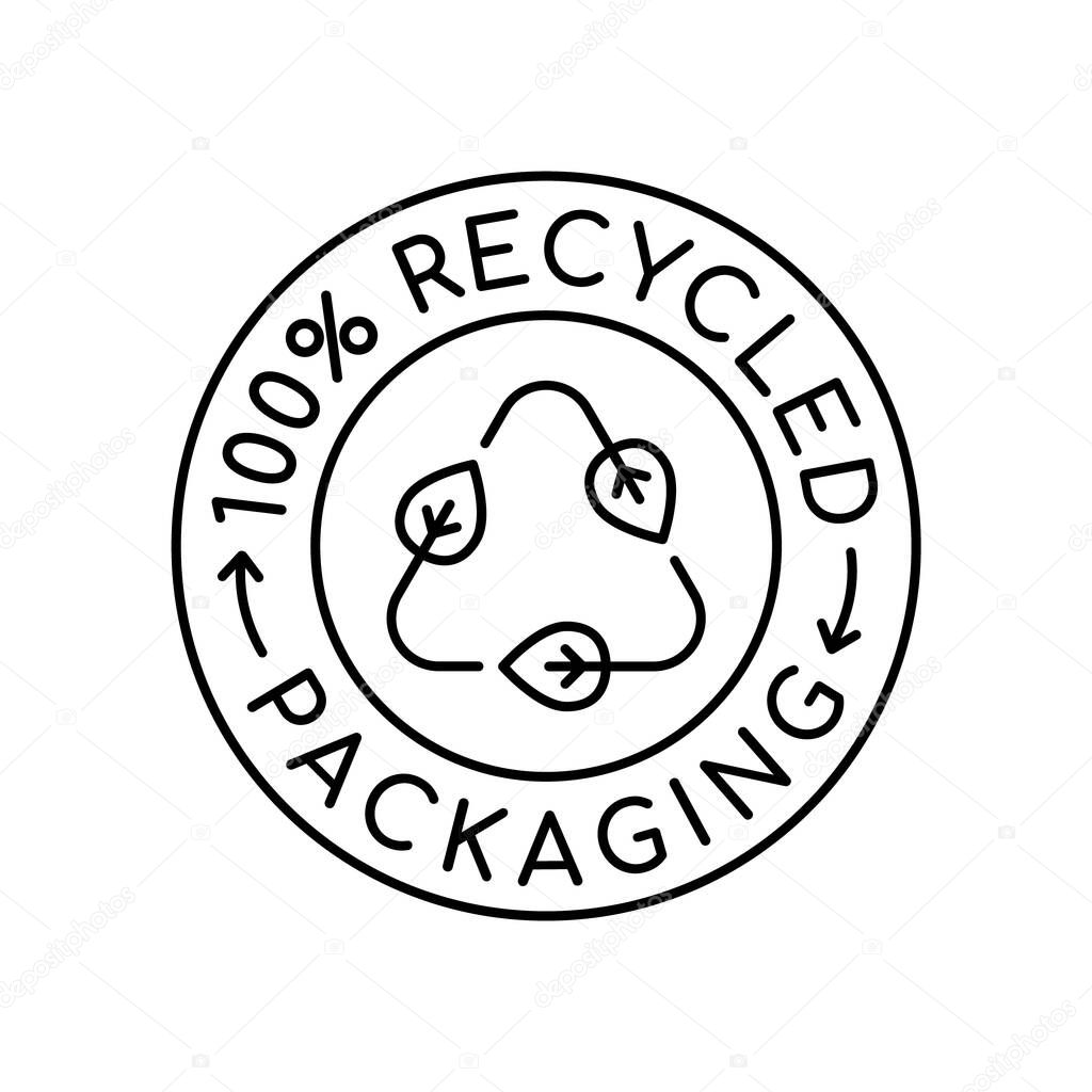 S mbolo de embalaje 100% reciclado. Tri ngulo con hojas en c rculo con flechas de reciclaje ...