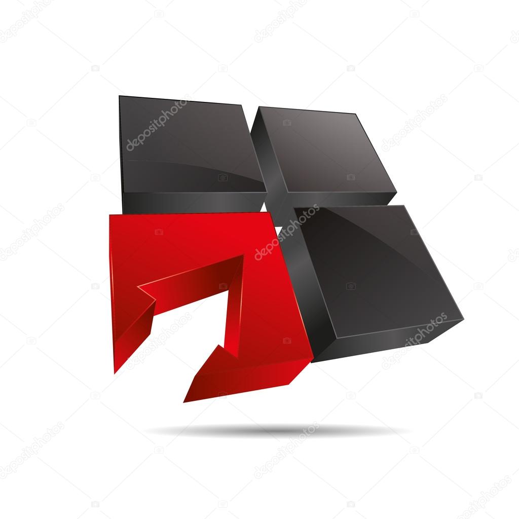 3D abstract cube red window square arrow direction symbol corporate ...