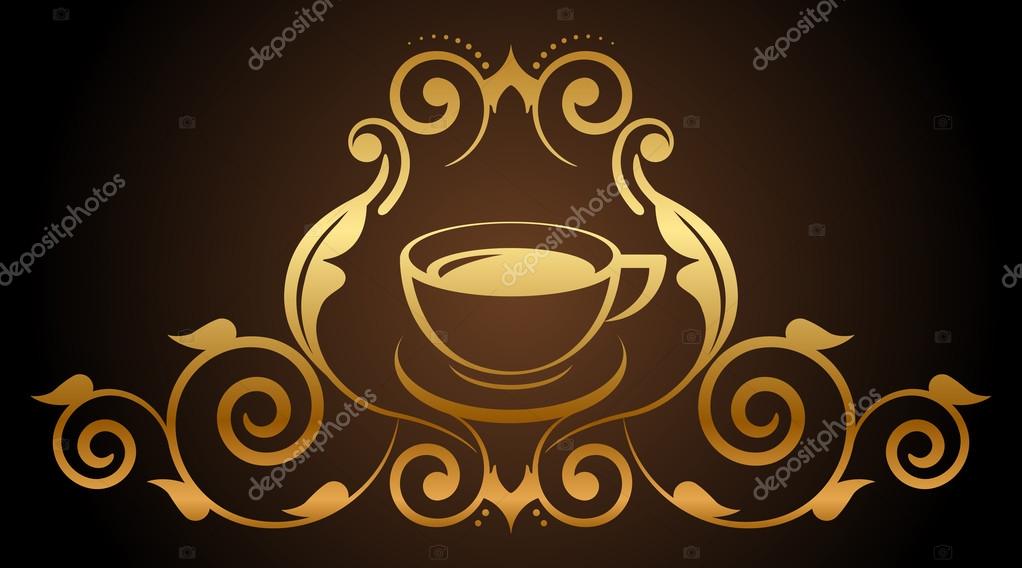 Vector illustration of floral gold coffee icon Stock Vector by ...