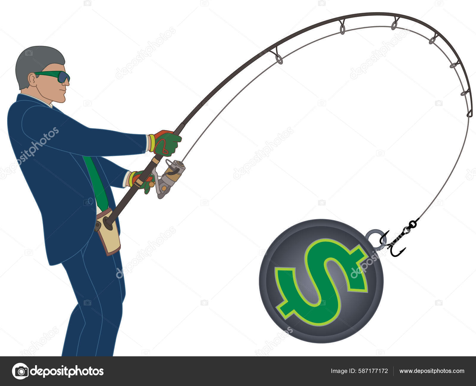 Businessman Fishing Currency Catching Dollars Isolated White Background ...