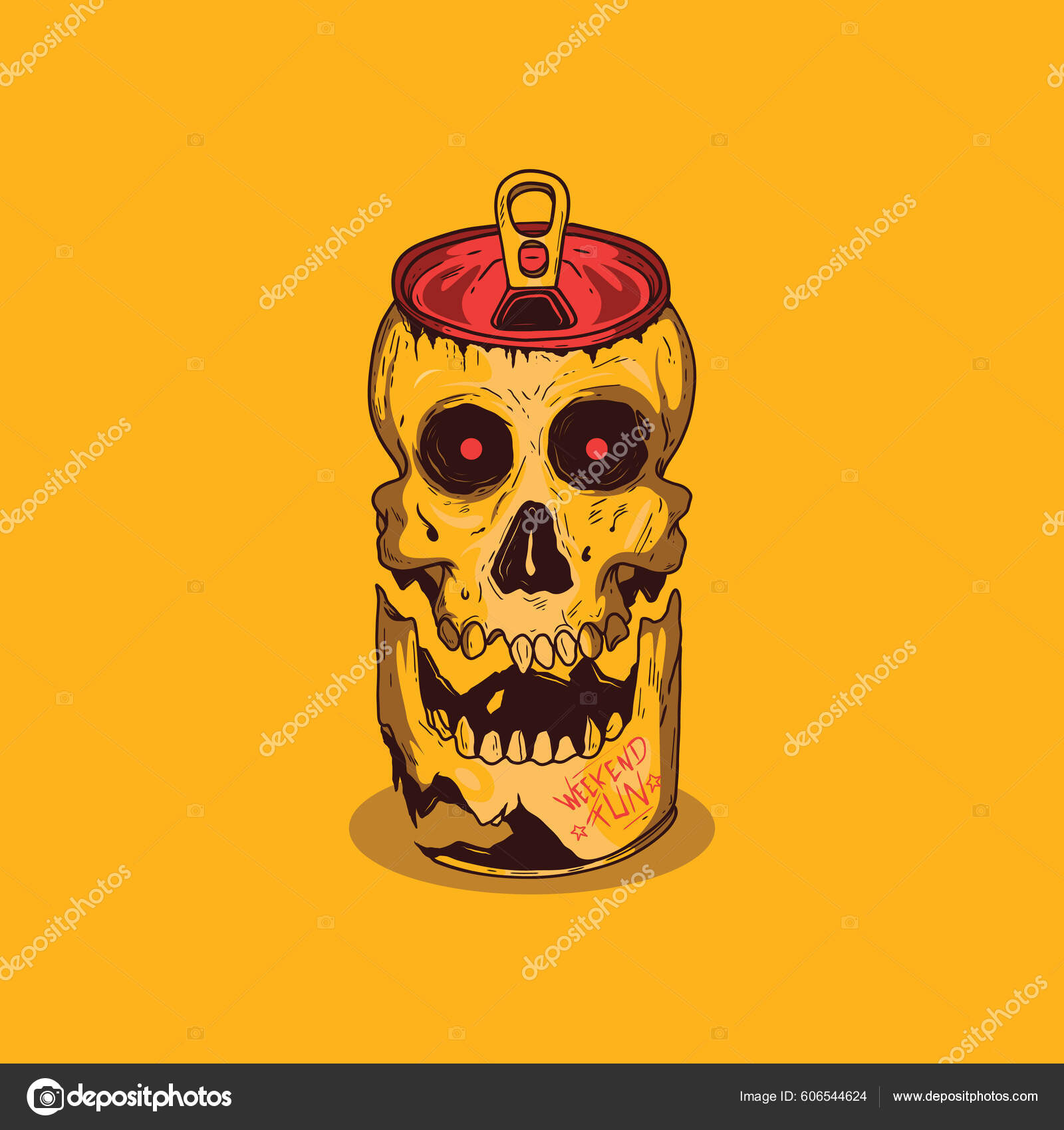 Beer Can Shape Skull Vector Illustration Drink Scary Party Design Stock ...