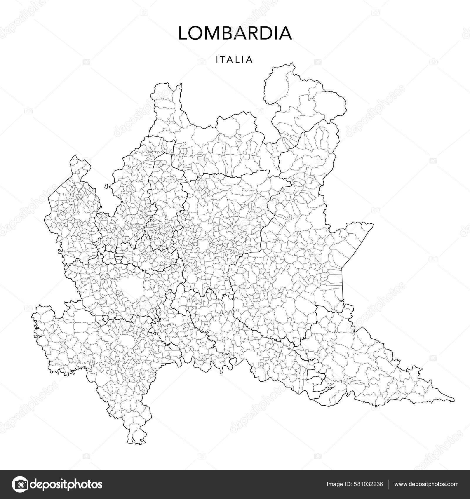 Vector Map Geopolitical Subdivisions Region Lombardy Lombardia Provinces Municipalities Comuni ...
