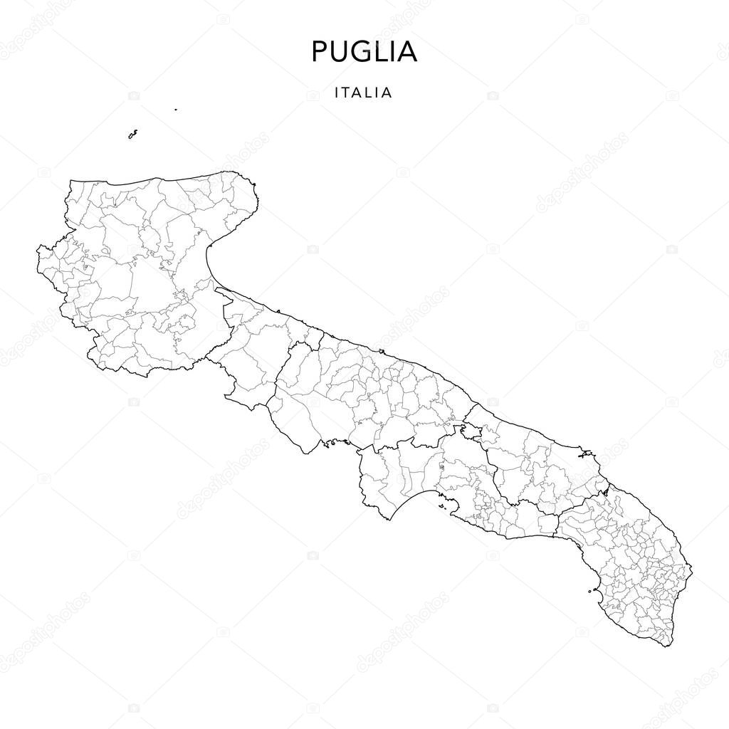 Mapa vectorial de las subdivisiones geopolíticas de la región de Apulia ...
