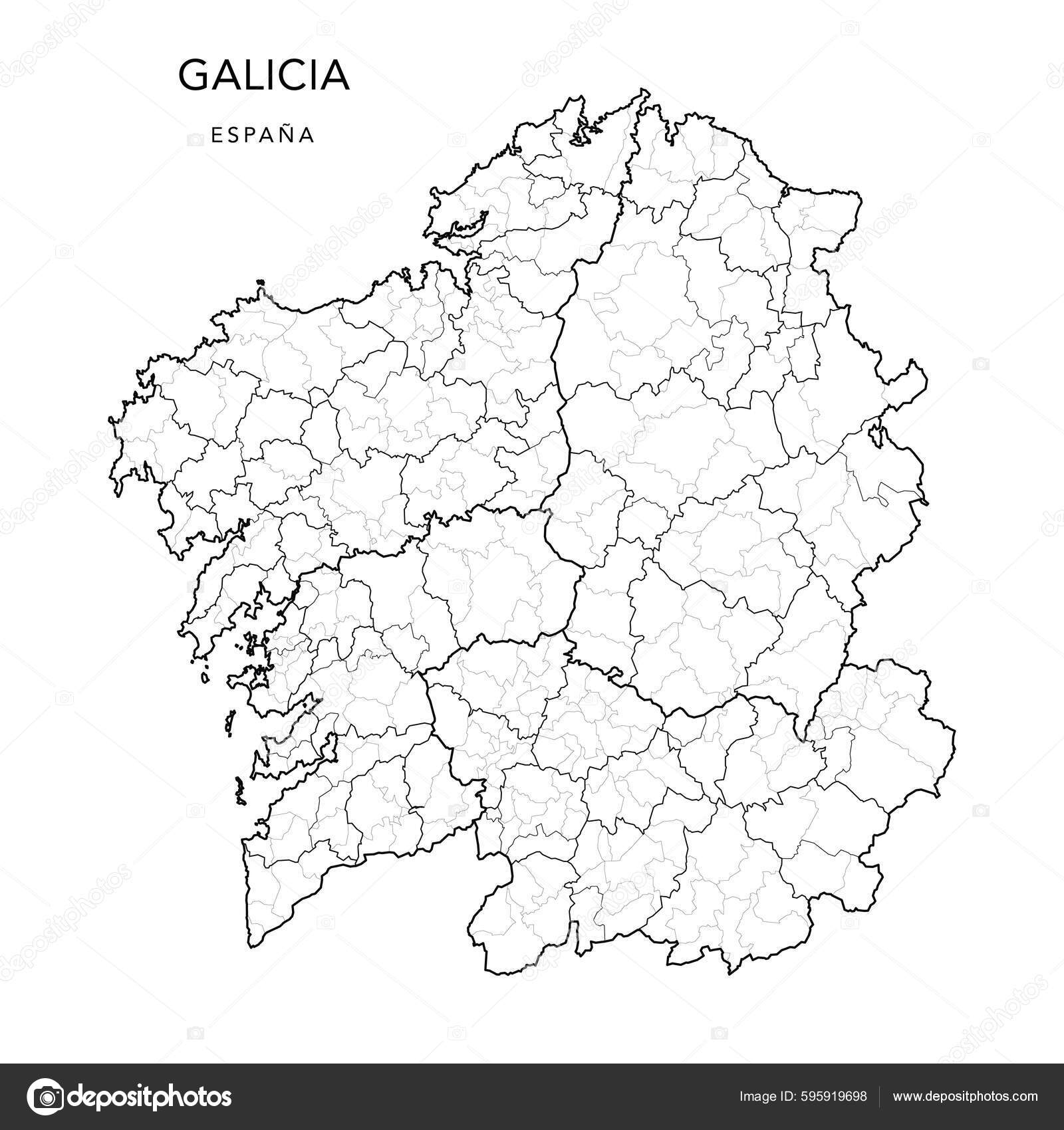 Mapa Geopolítico Vector Comunidad Autónoma Galicia Galiza Con ...