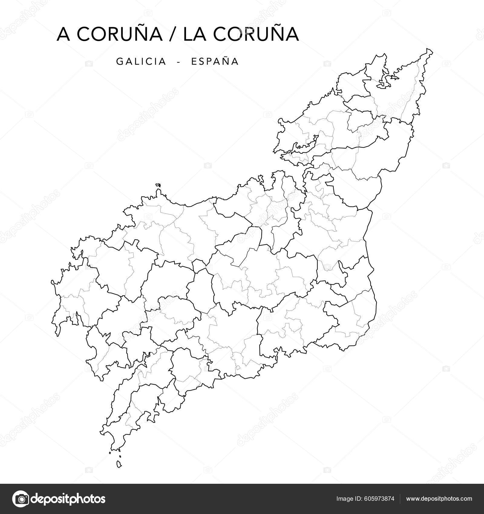 Administrative Map Province Coruna Galicia Cormarques Comarcas ...
