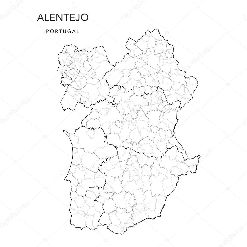 Mapa Administrativo de la Región del Alentejo con Comunidades ...