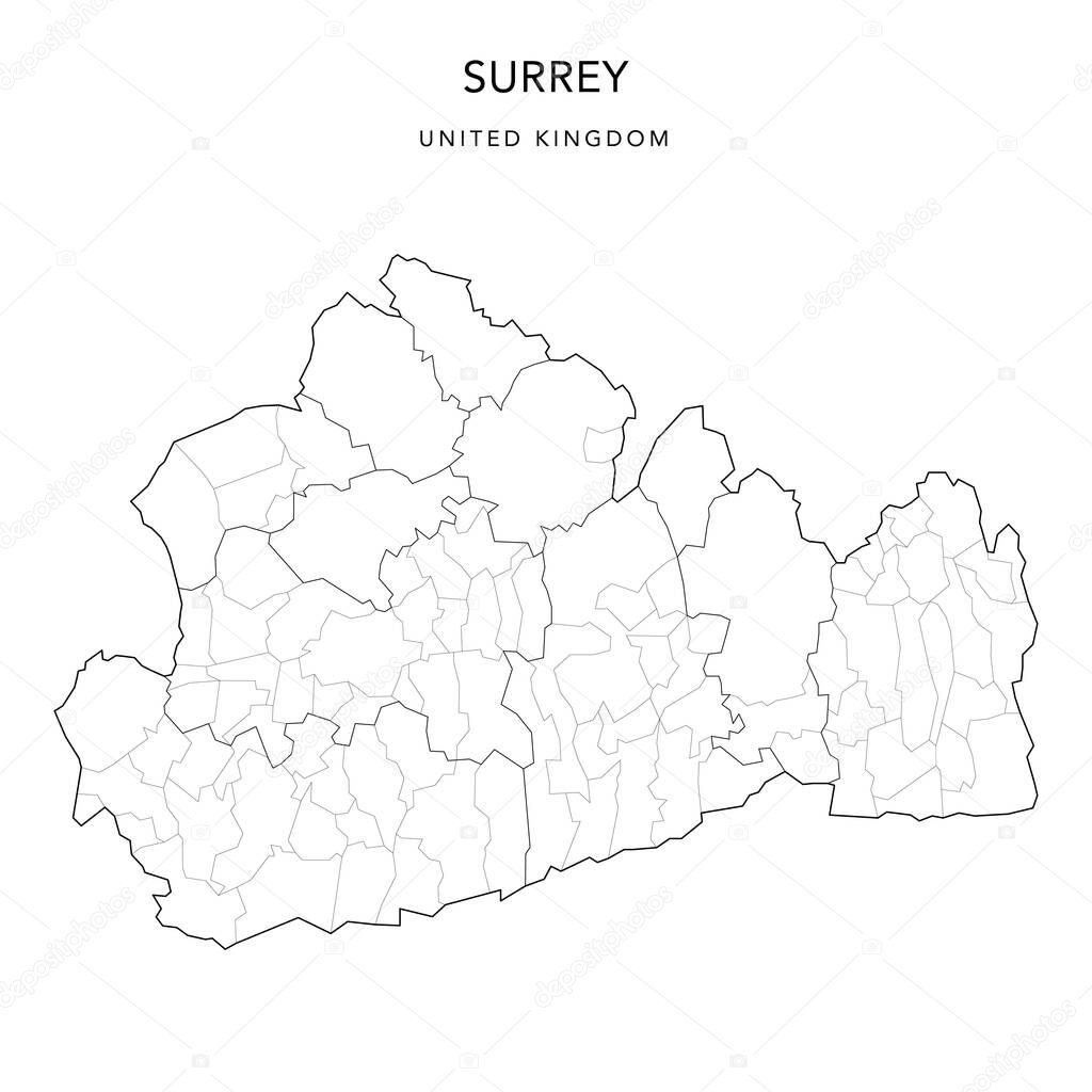 Mapa administrativo de Surrey con el condado, los distritos y las ...