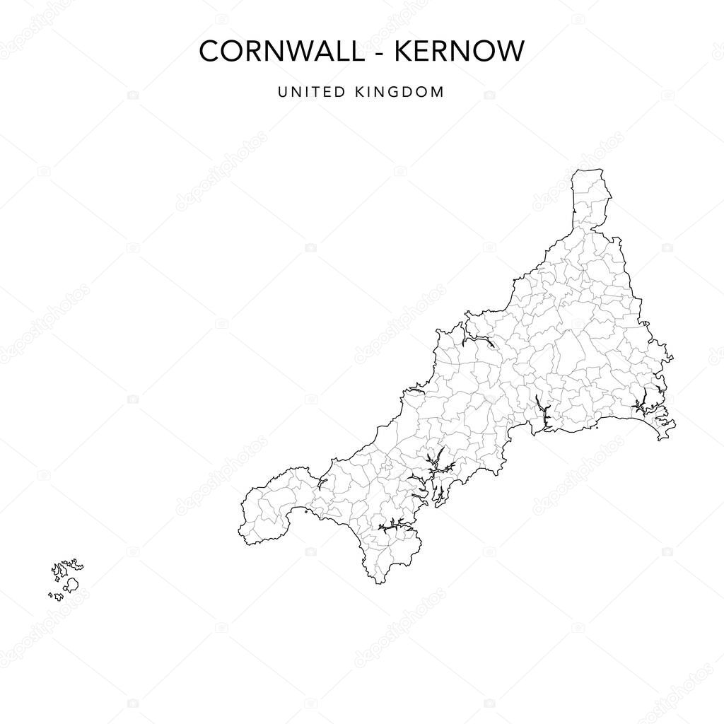 Mapa administrativo de Cornwall con autoridades unitarias y parroquias ...
