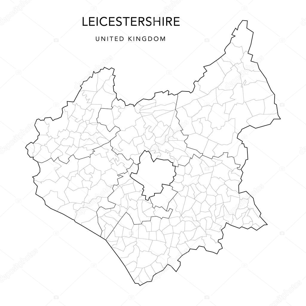Mapa administrativo de Leicestershire con condados, distritos y ...