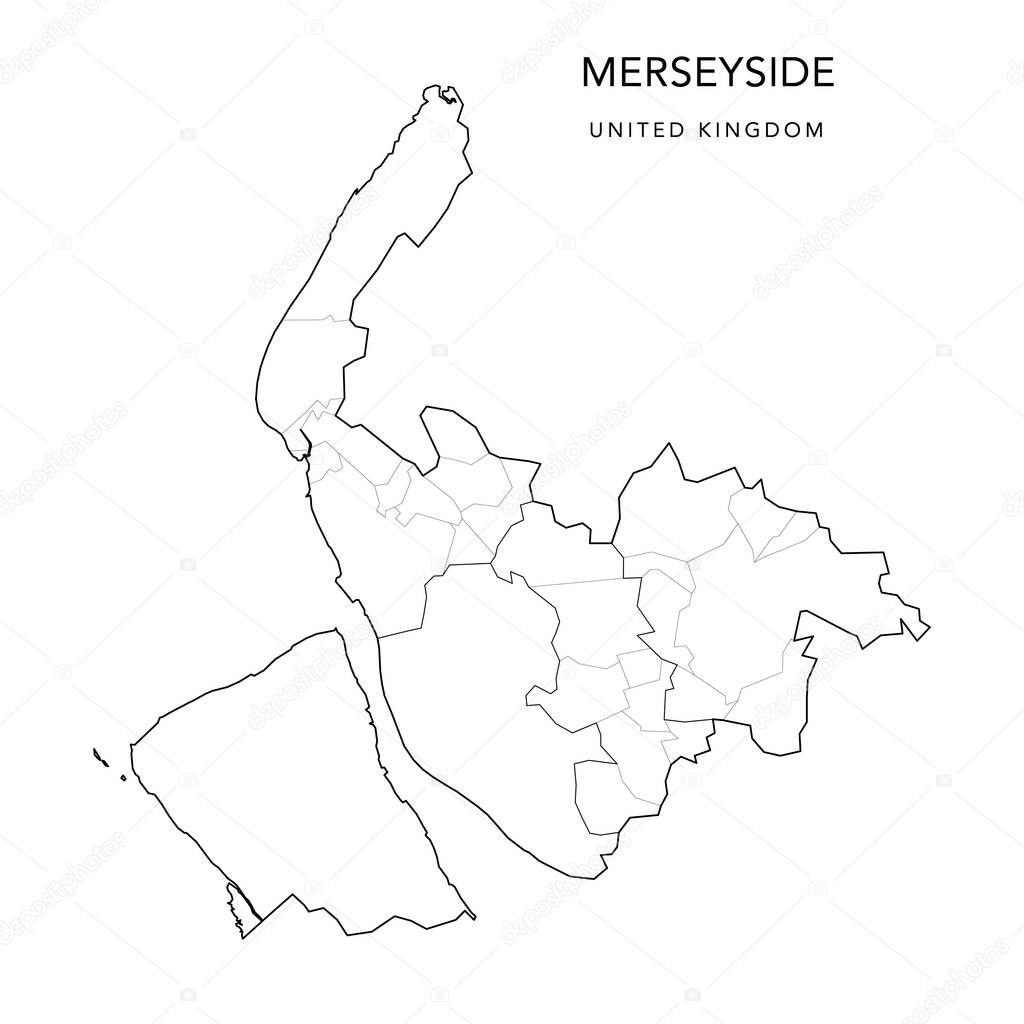 Mapa administrativo de Merseyside con el condado, los municipios ...