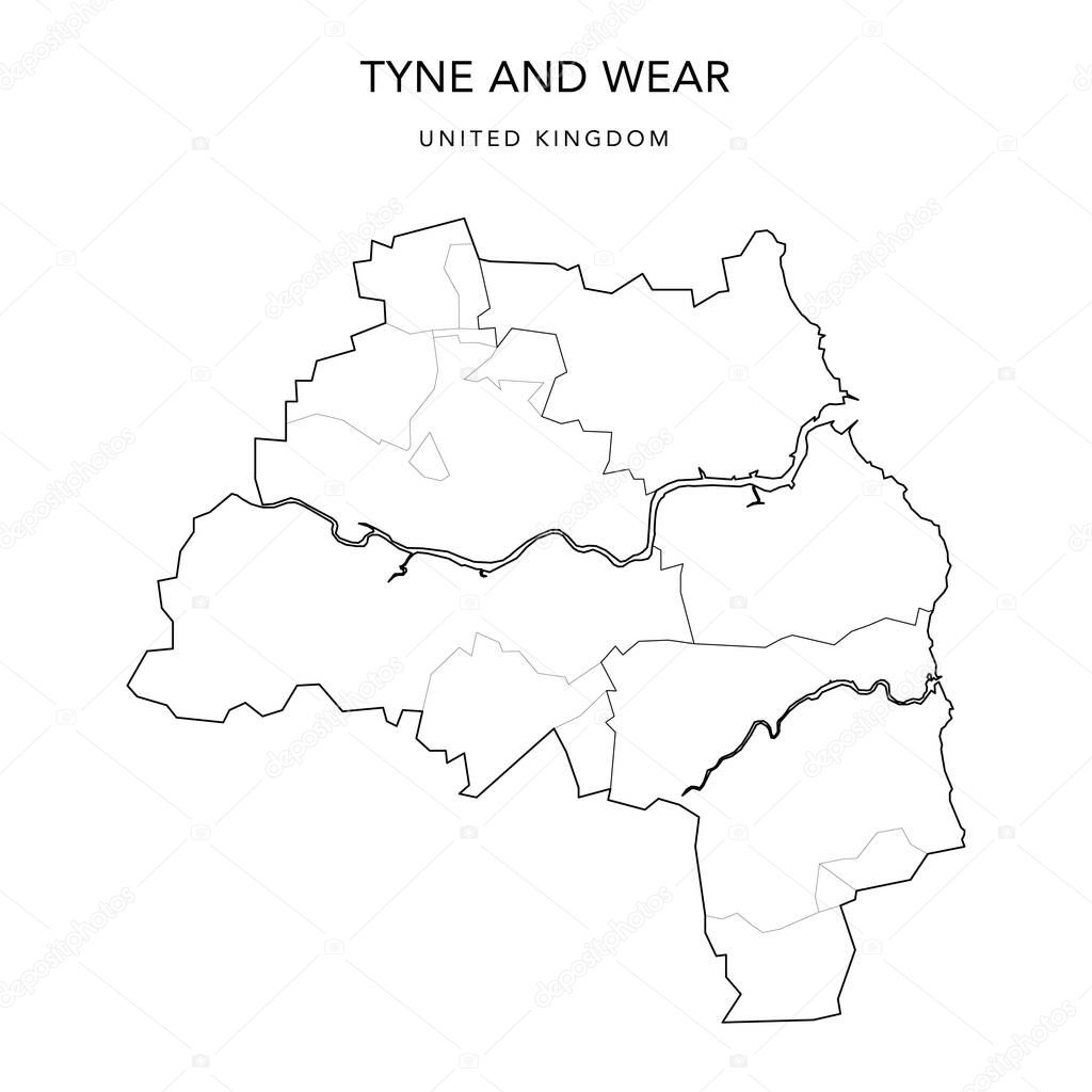 Mapa administrativo de Tyne and Wear con el condado, los distritos ...