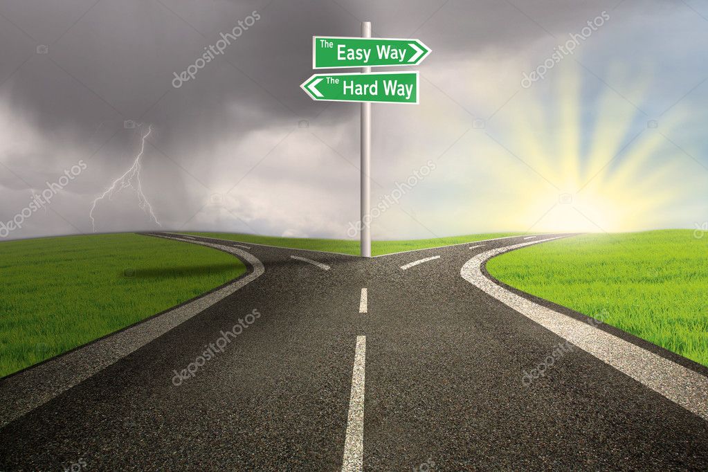 Road sign of easy vs hard way on highway — Stock Photo © realinemedia ...