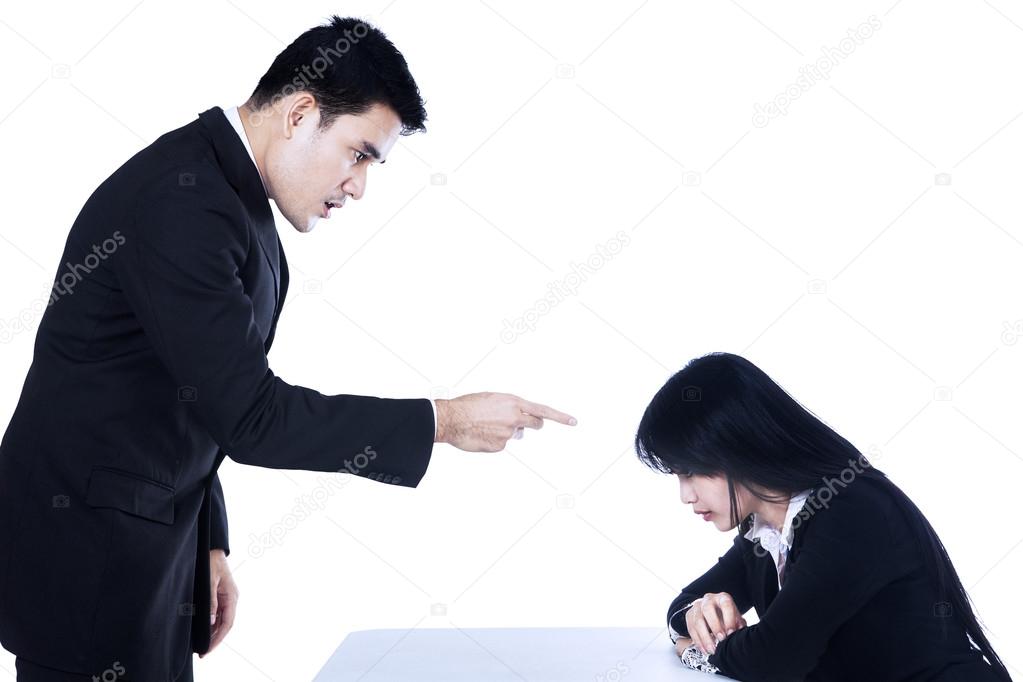 Angry boss pointing at employee — Stock Photo © realinemedia #35867463