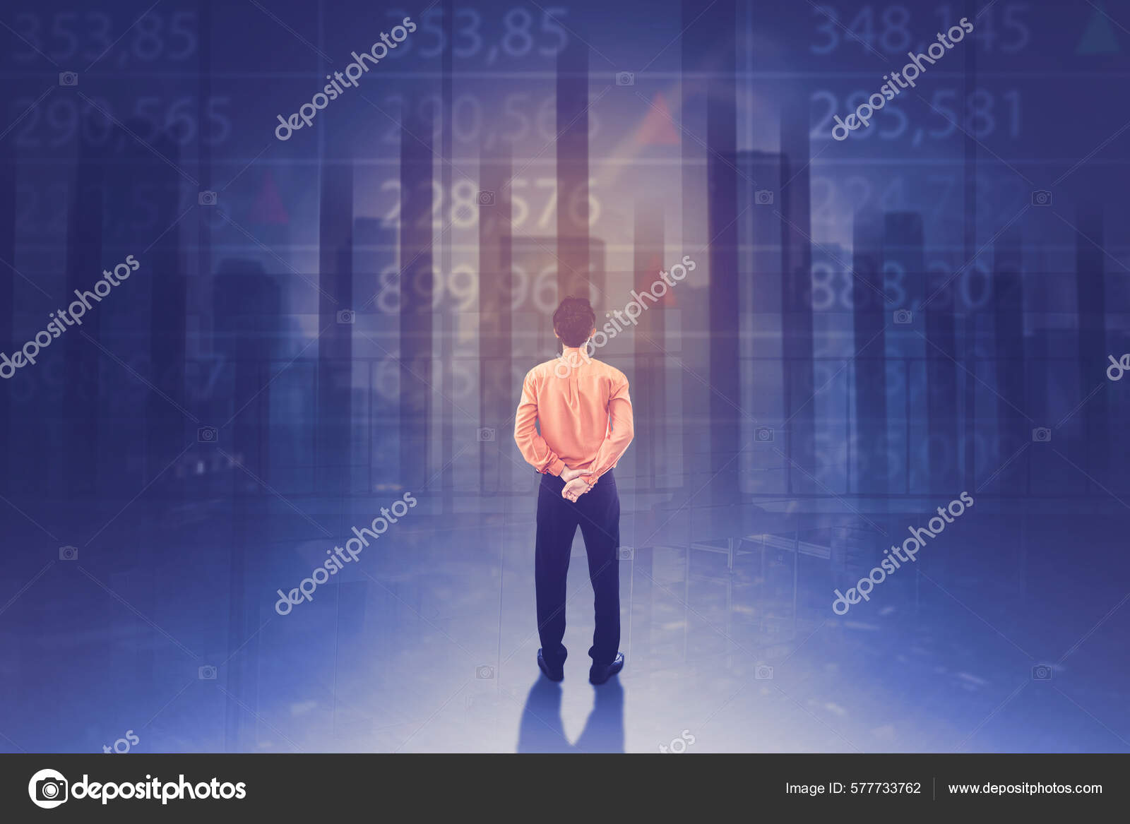 Rear View Young Businessman Looking Stock Market Chart While Standing ...