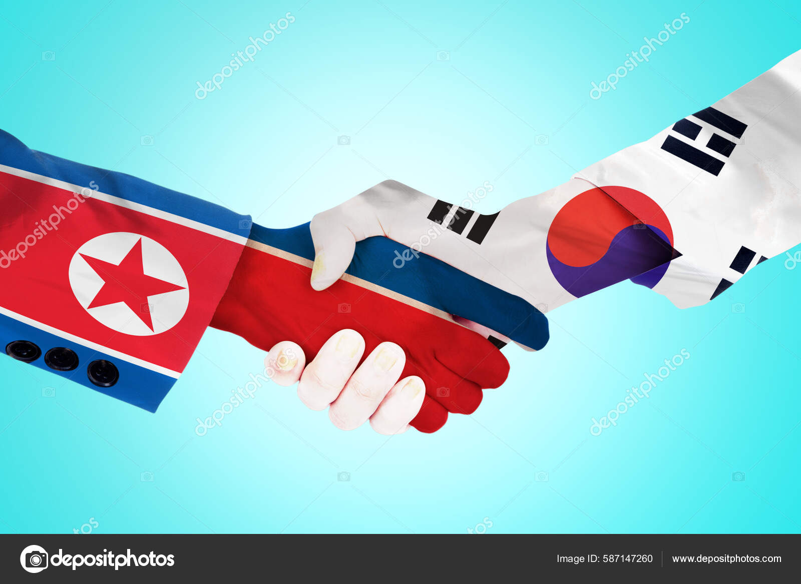 Close Two Hands People Handshaking Each Other North Korea South Stock ...