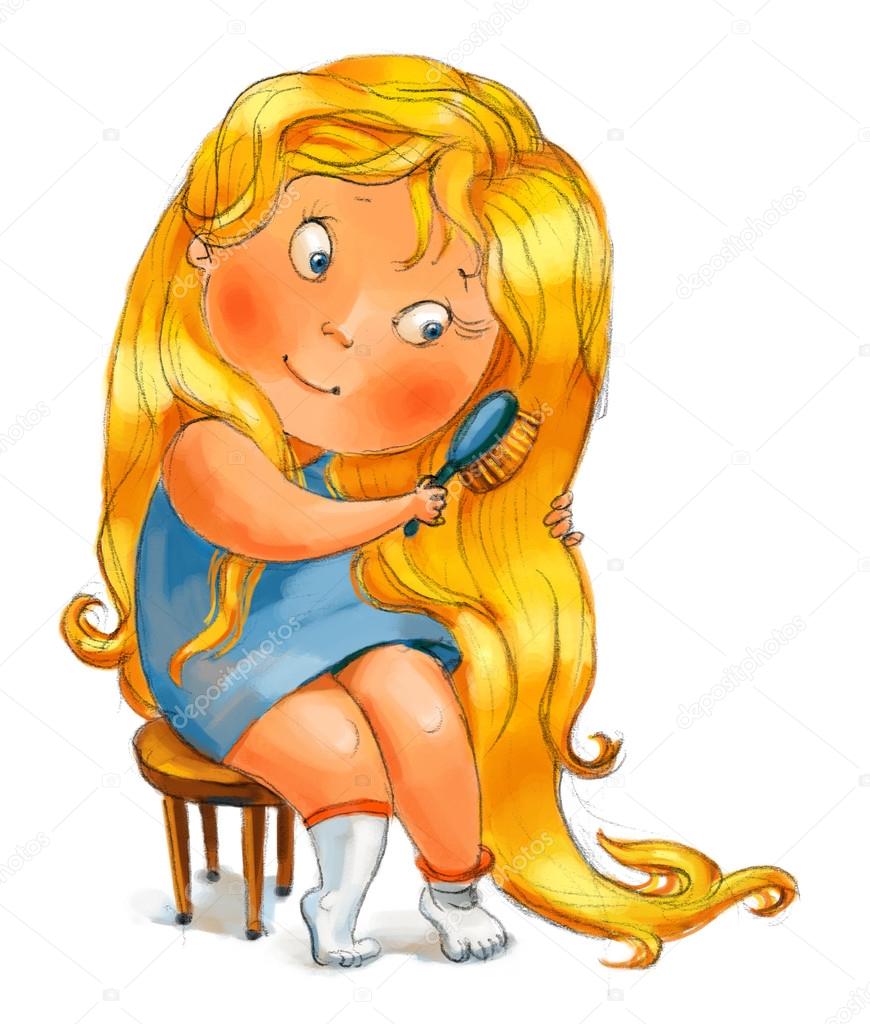 Chica peinando cabello enredado Ilustración de stock de ©kharlamova_lv ...