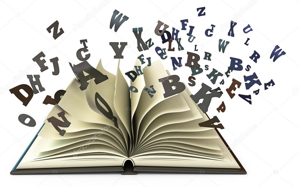 Libro abierto con letras que caen: fotografía de stock © kharlamova_lv ...