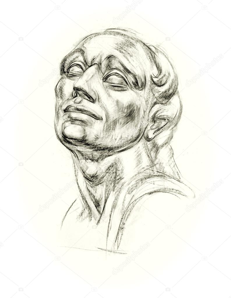 Dibujo académico cabeza de yeso antiguo Ilustración de stock de ...