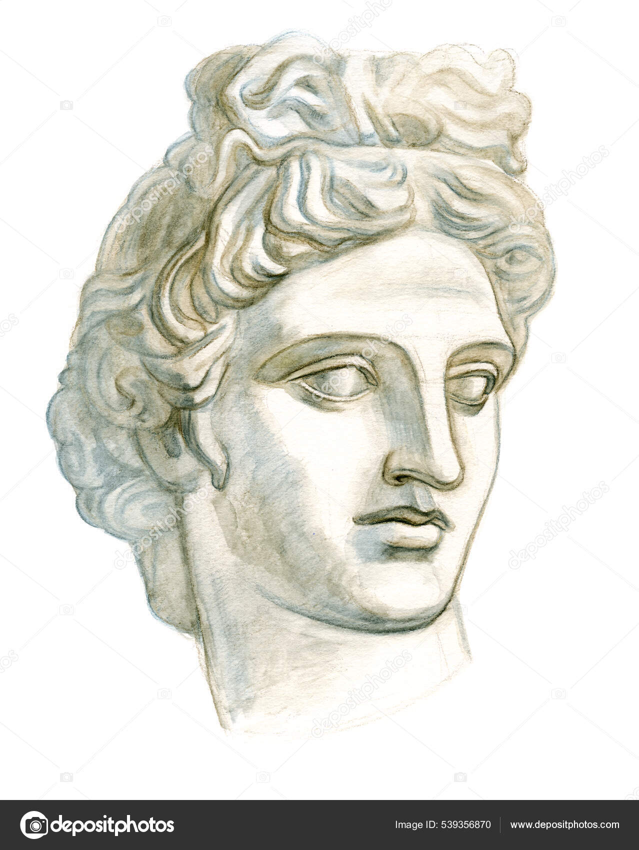 Antique plaster head Apollo Stock Illustration by ©kharlamova_lv #539356870