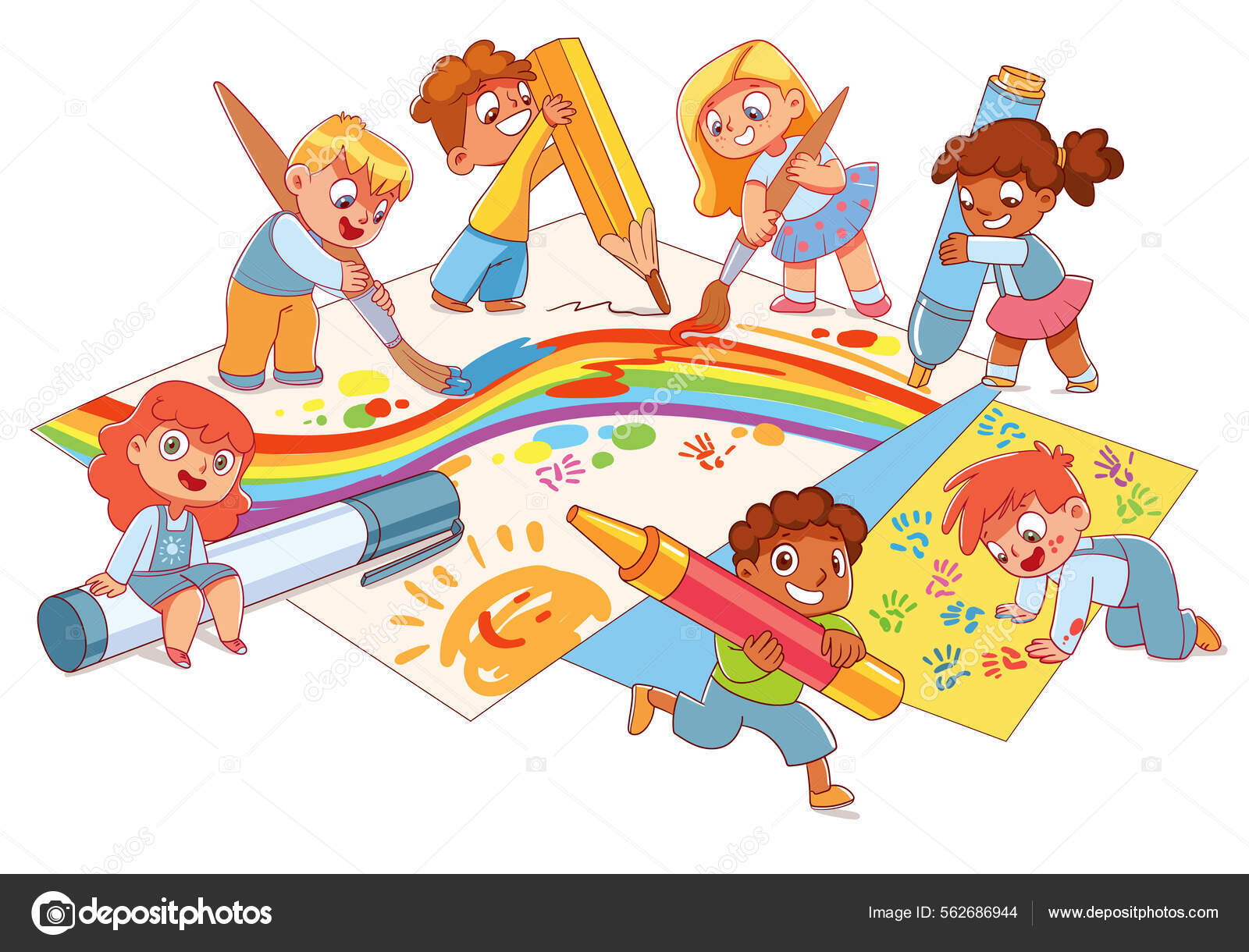 Children draw together using art supplies Stock Vector Image by ...