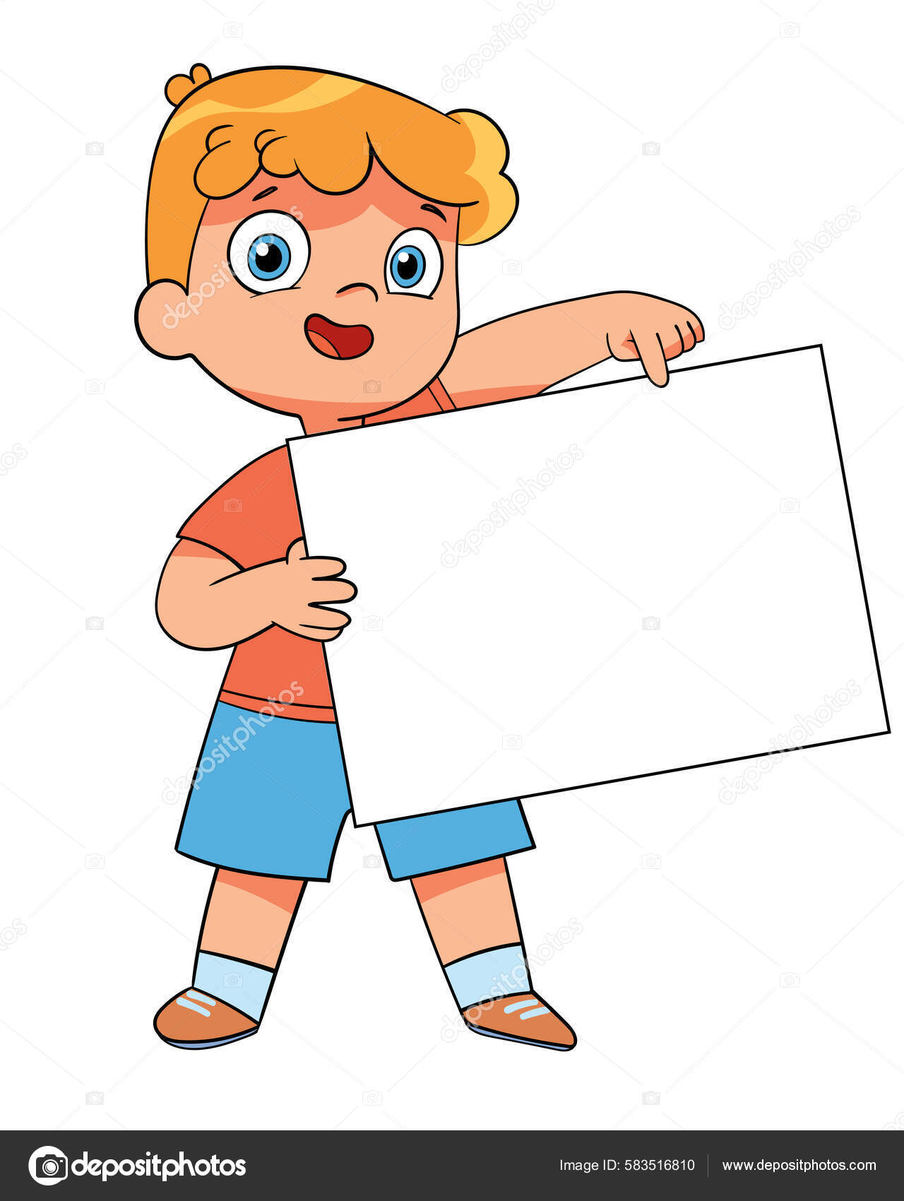 Boy Holding Blank Poster Colorful Cartoon Characters Funny Vector ...