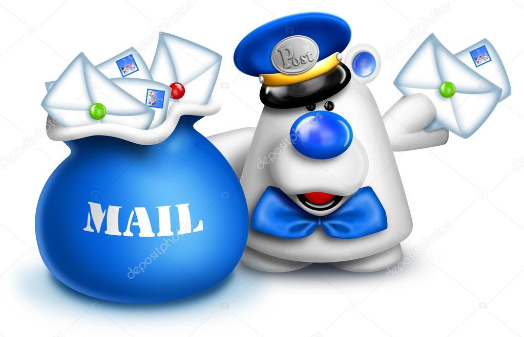 Whimsical Cartoon Polar bear mailman with Mail Bag — Stock Photo ...