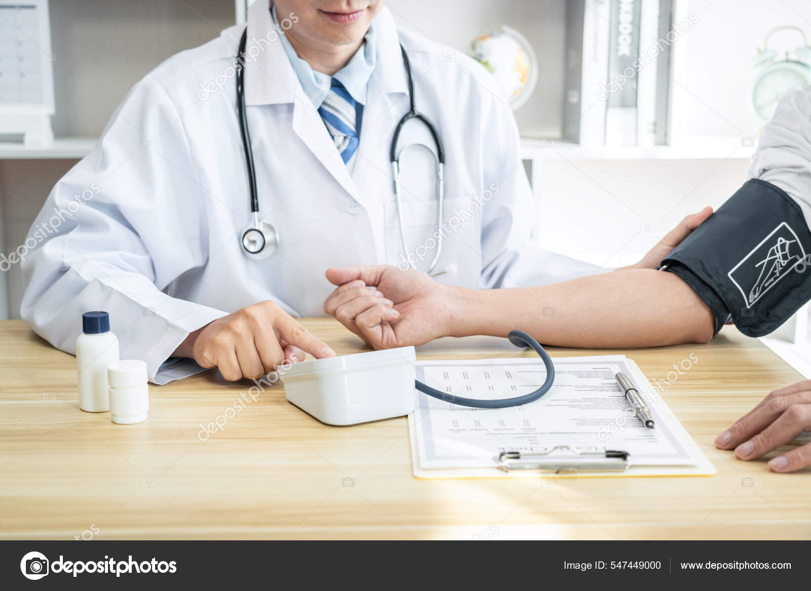 Doctor Being Measuring Examination Patient Checking Blood Pressure ...