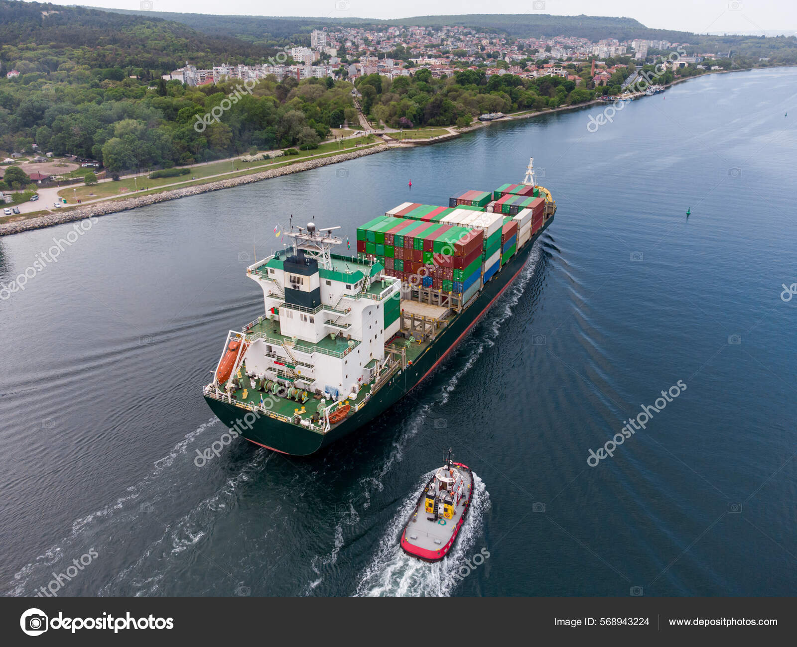 Aerial Top View Big Container Ship Shipping Transportation Concept ...
