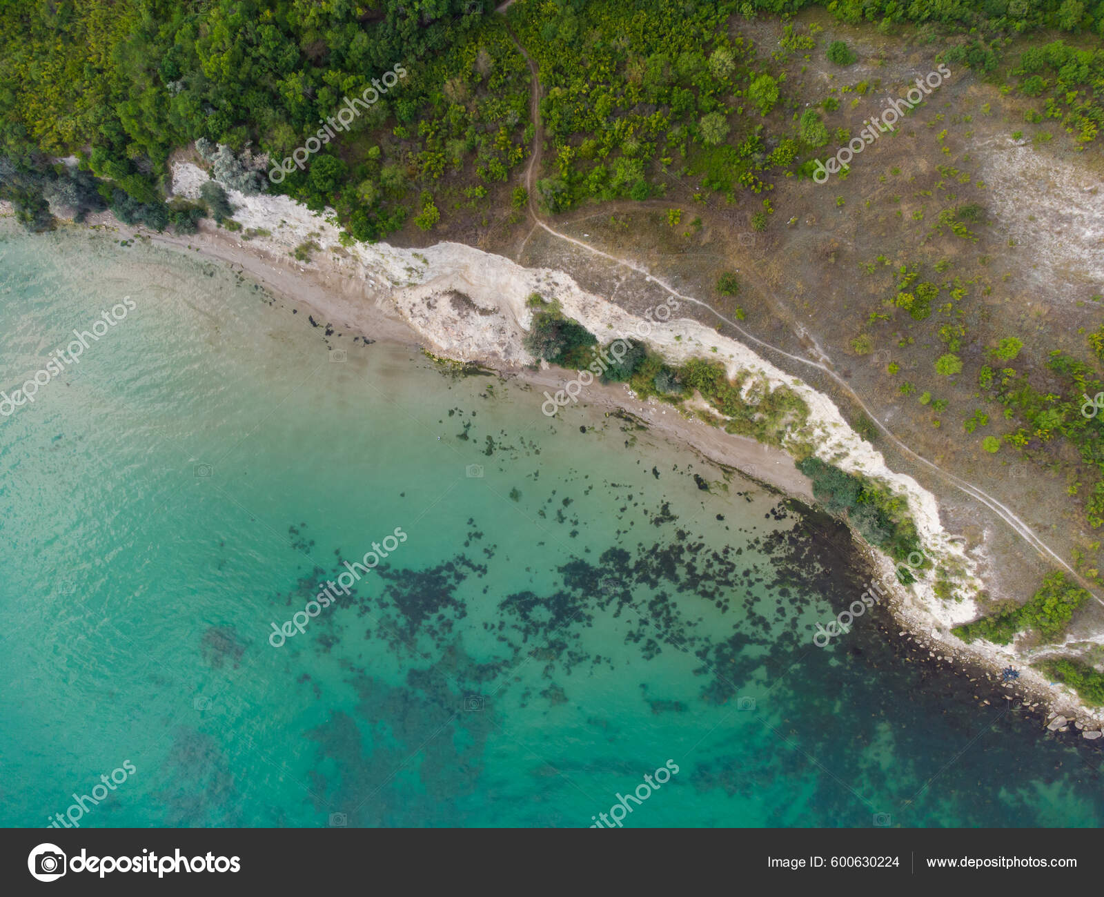 Aerial Top View Scenic Cliffs Sea Coast — Stock Photo © sandsun #600630224