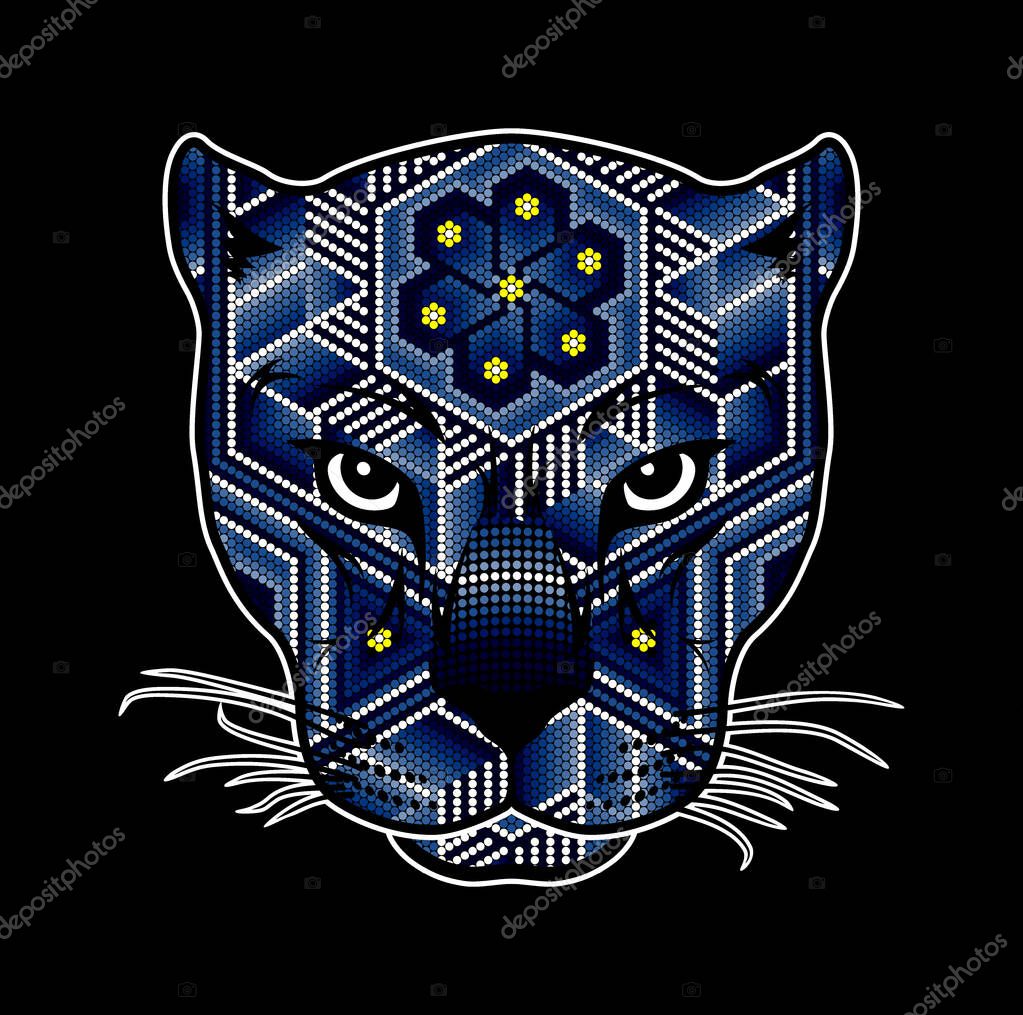 vector ilustración de colorido con cuentas cabeza de gato salvaje que podría ser un jaguar, puma ...