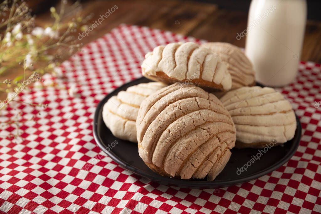 Conchas. Rollo de pan dulce mexicano con apariencia de concha marina ...
