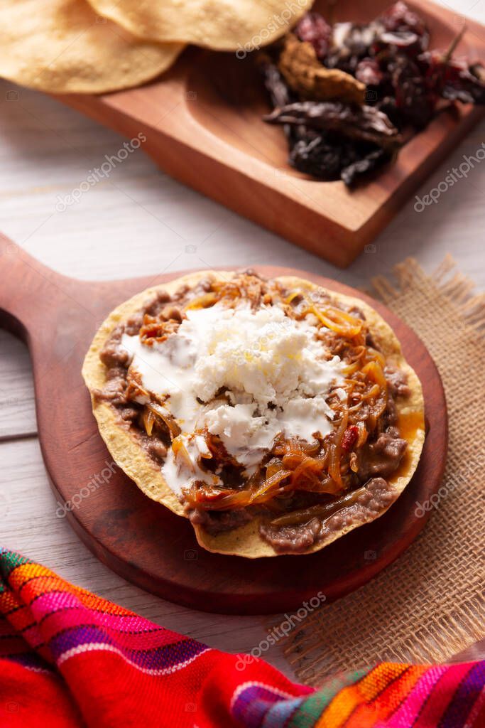 Tostada de Tinga de Res. Plato típico mexicano preparado principalmente ...
