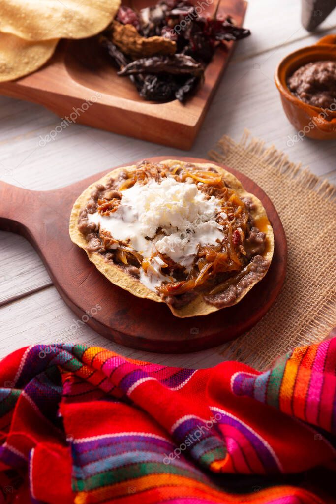 Tostada de Tinga de Res. Plato típico mexicano preparado principalmente ...