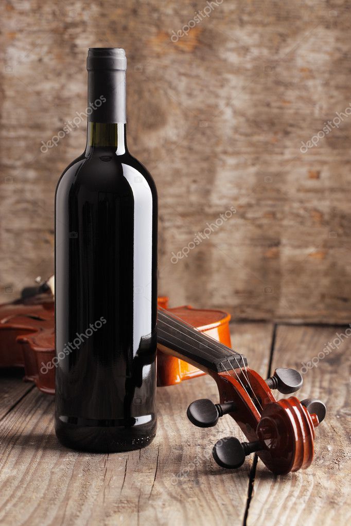 Red wine bottle and violin ⬇ Stock Photo, Image by © stokkete #29890725