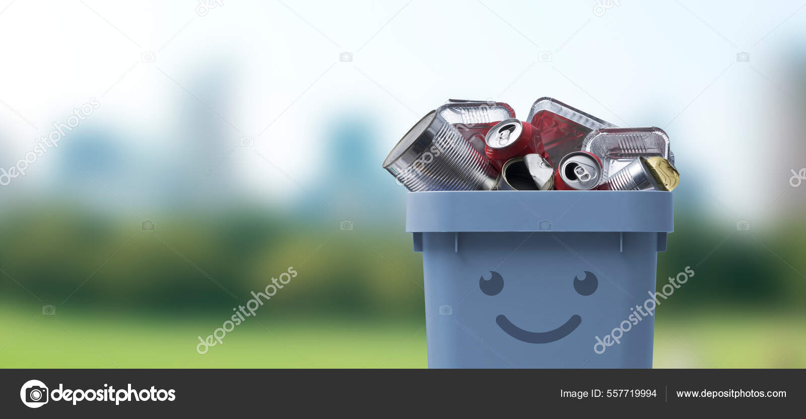 Cute Smiling Trash Bin Character Full Metal Waste Recycling Separate ...