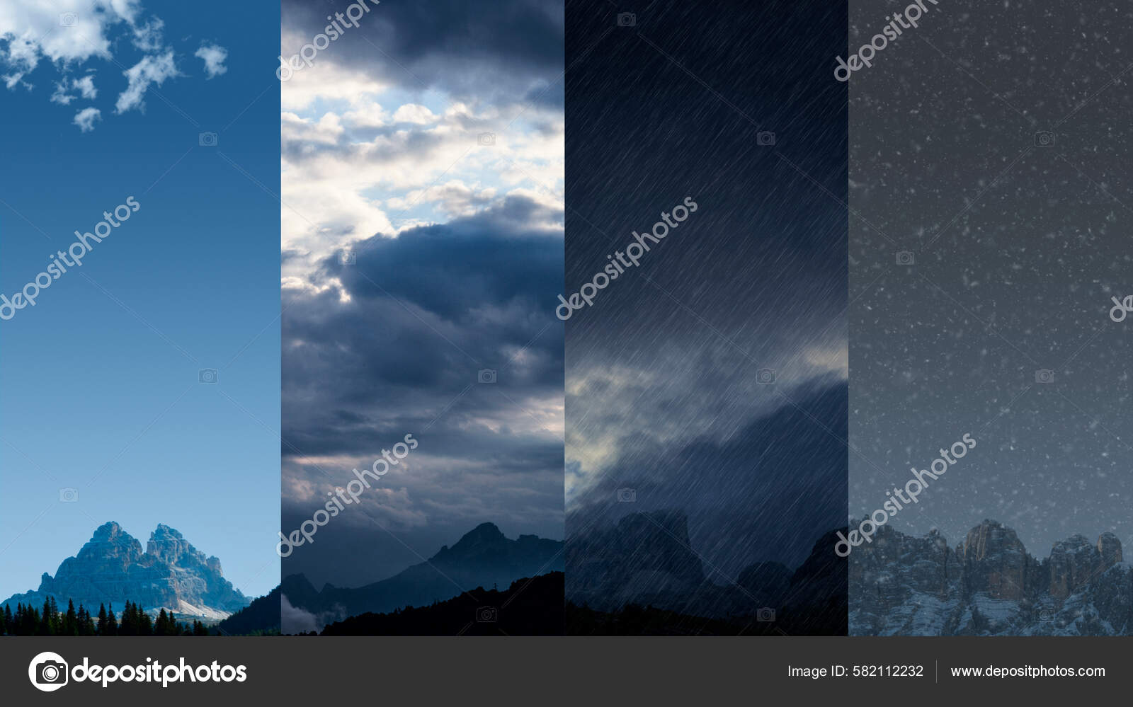 Set Mountain Landscapes Changing Weather Conditions Seasons Stock Photo ...