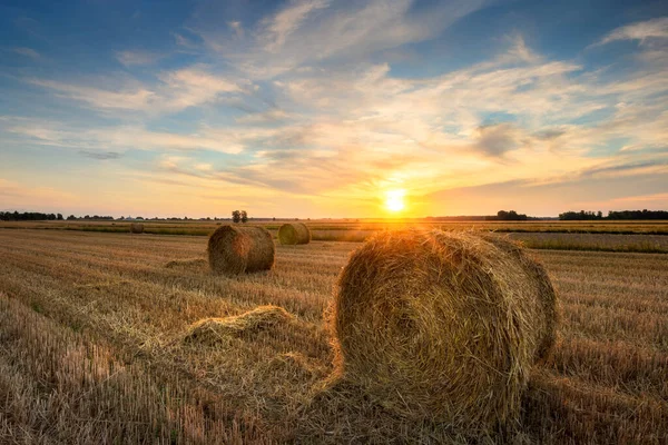 Beautiful Summer Sunrise Fields Hay Bales — Stock Photo © kwasny222 ...
