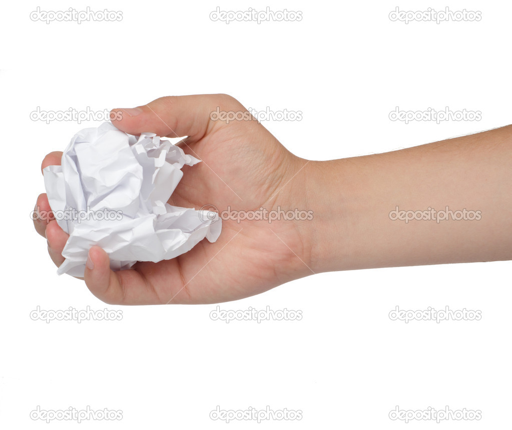 Hand and crumpled paper isolated on white Stock Photo by ©Vbashutskyy ...