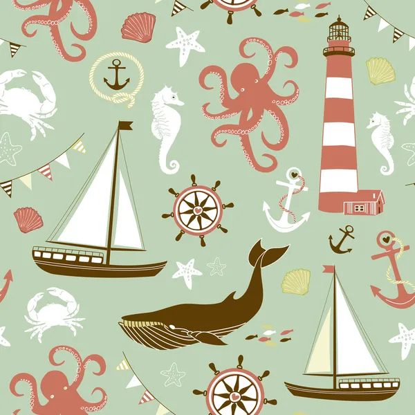 A set of 4 nautical backgrounds, blue, red and white seamless patterns ...