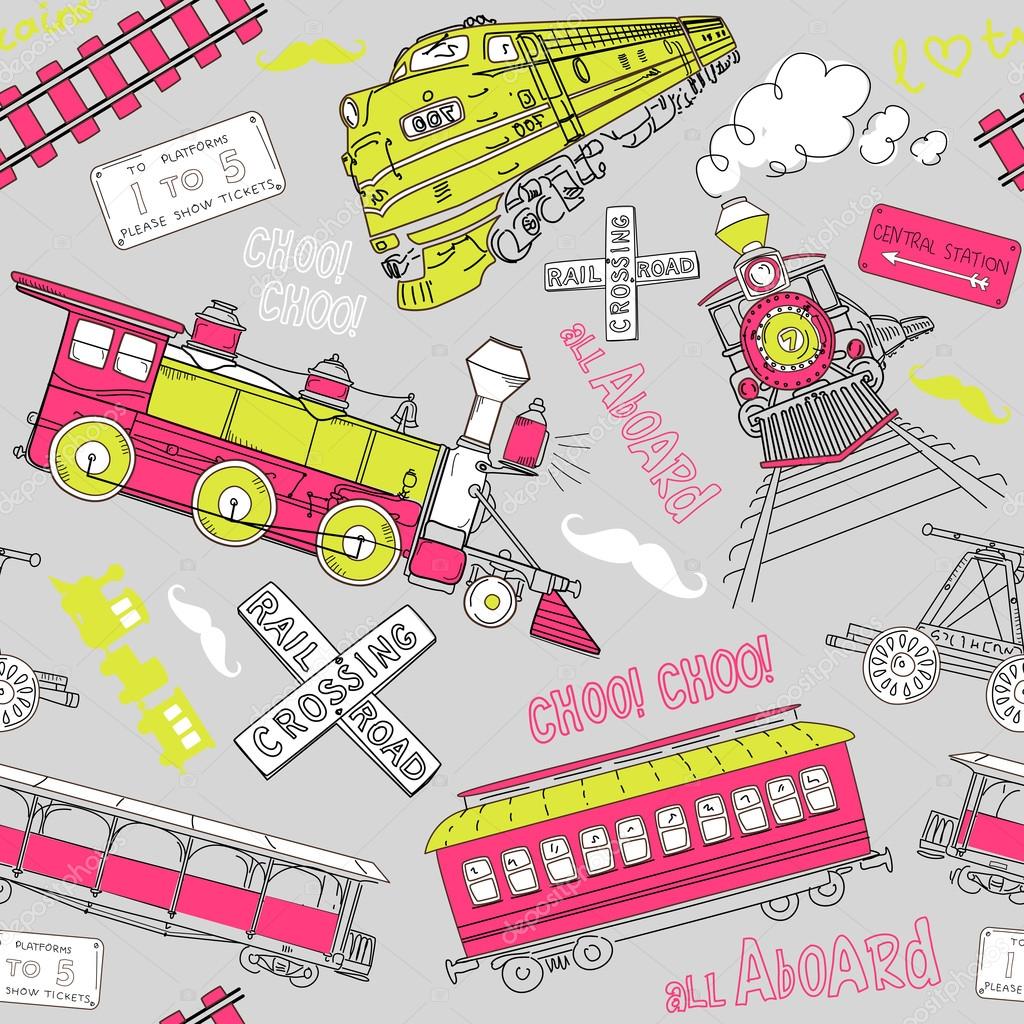 Samles pattern vintage trains Stock Vector by ©AlisaFoytik 27376989