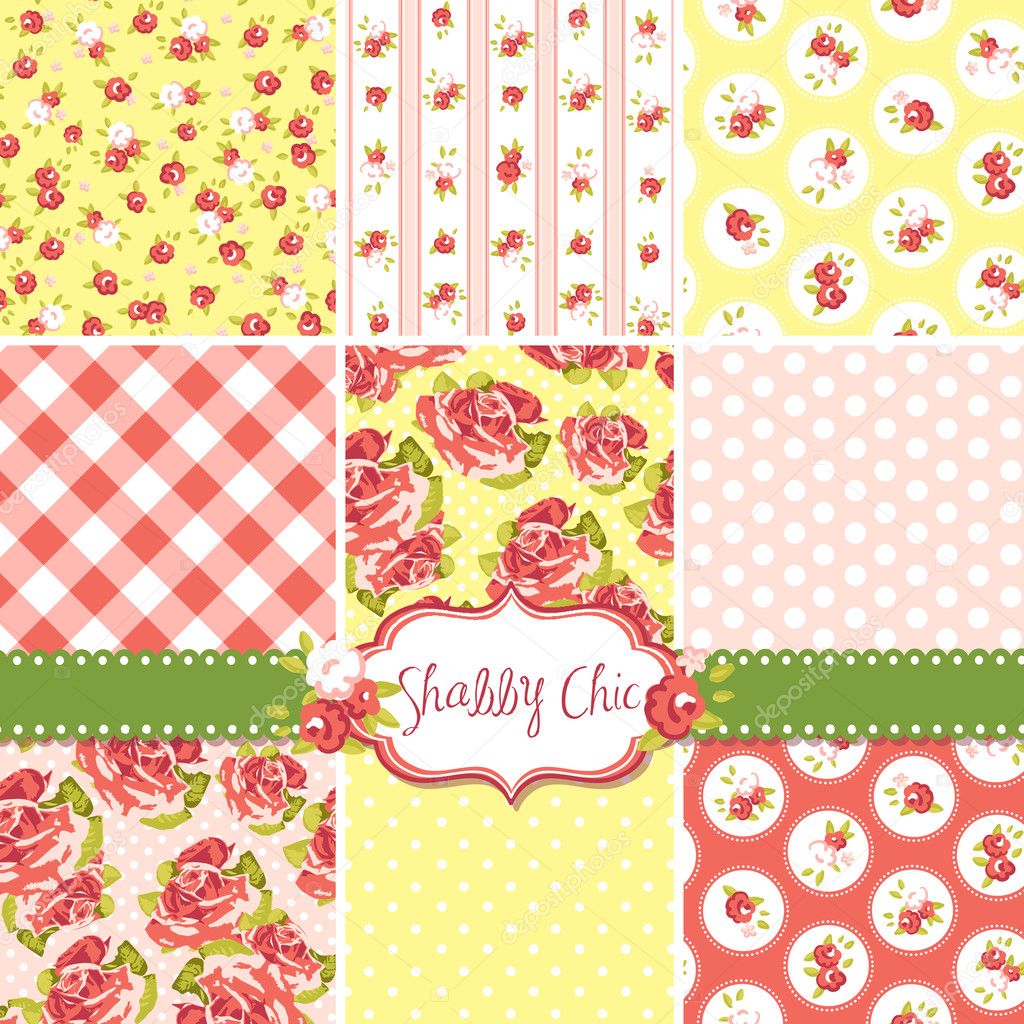 Shabby Chic Rose Patterns and seamless backgrounds. Stock Vector Image ...
