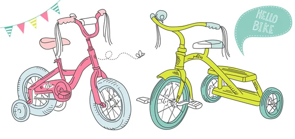Kids bicycles, a girls bike and a tricycle Stock Vector Image by ...