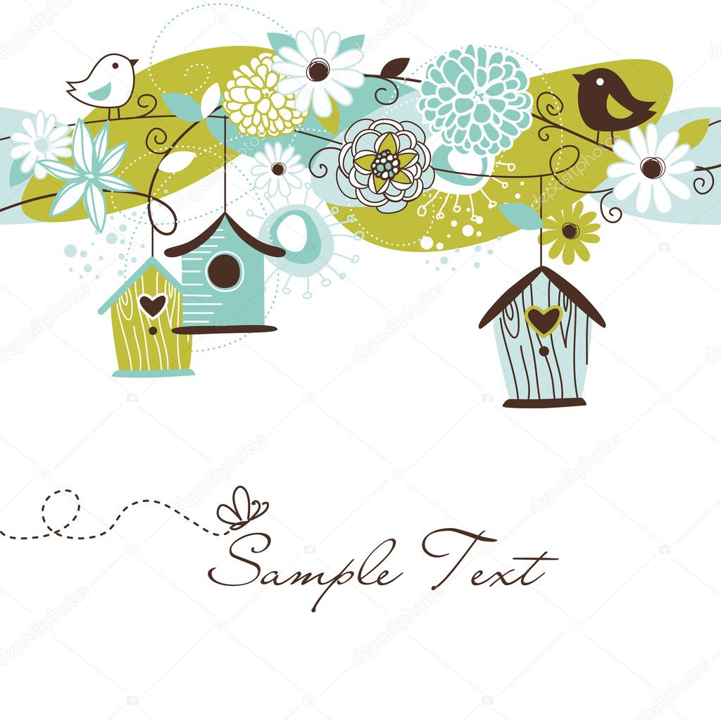Spring background with bird houses Stock Vector Image by ©AlisaFoytik ...