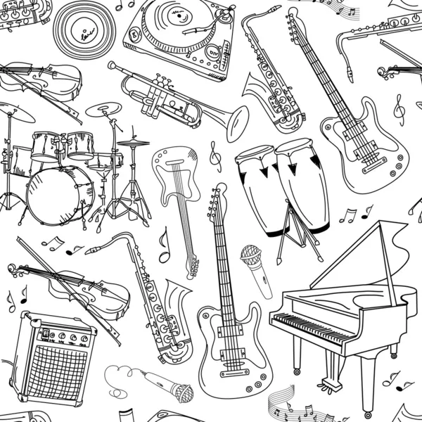 Musical seamless pattern made of different musical instruments, treble ...