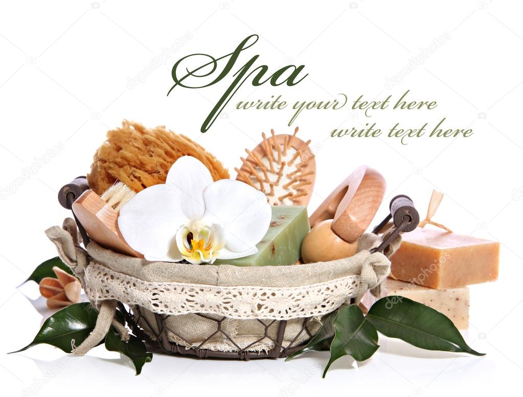 Spa bath kit or sauna toiletries set in basket Stock Photo by ©Pics4ads ...