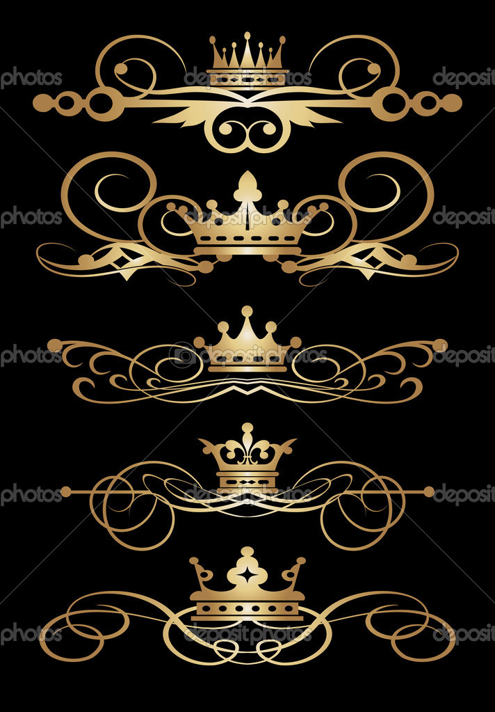 Vector set. Victorian Scrolls and crown. Decorative elements. — Stock ...