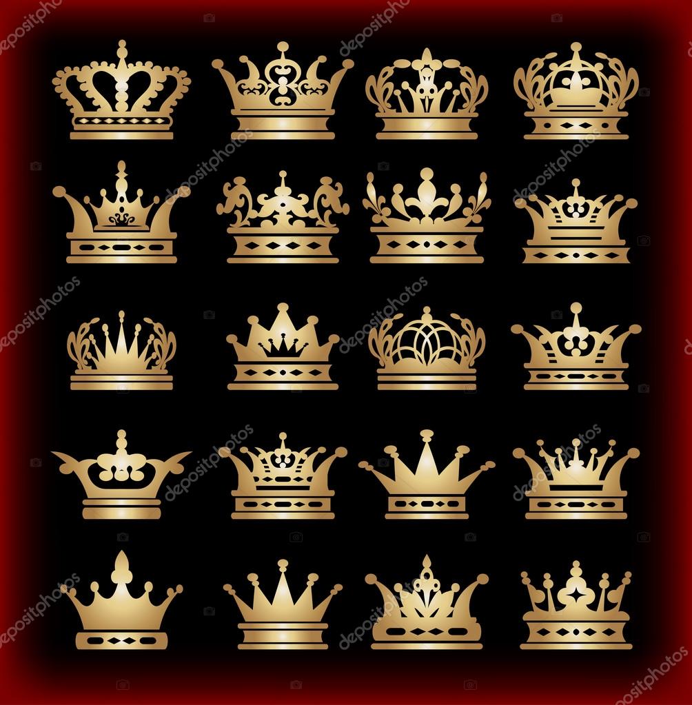 Crown Set De Oro Iconos De Colección Vector Vector De Stock