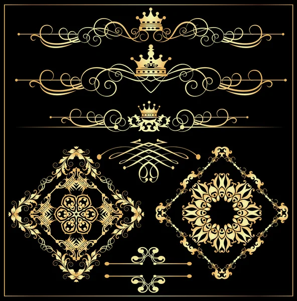 Vector set. Victorian Scrolls and crown. Gold decorative elements ...